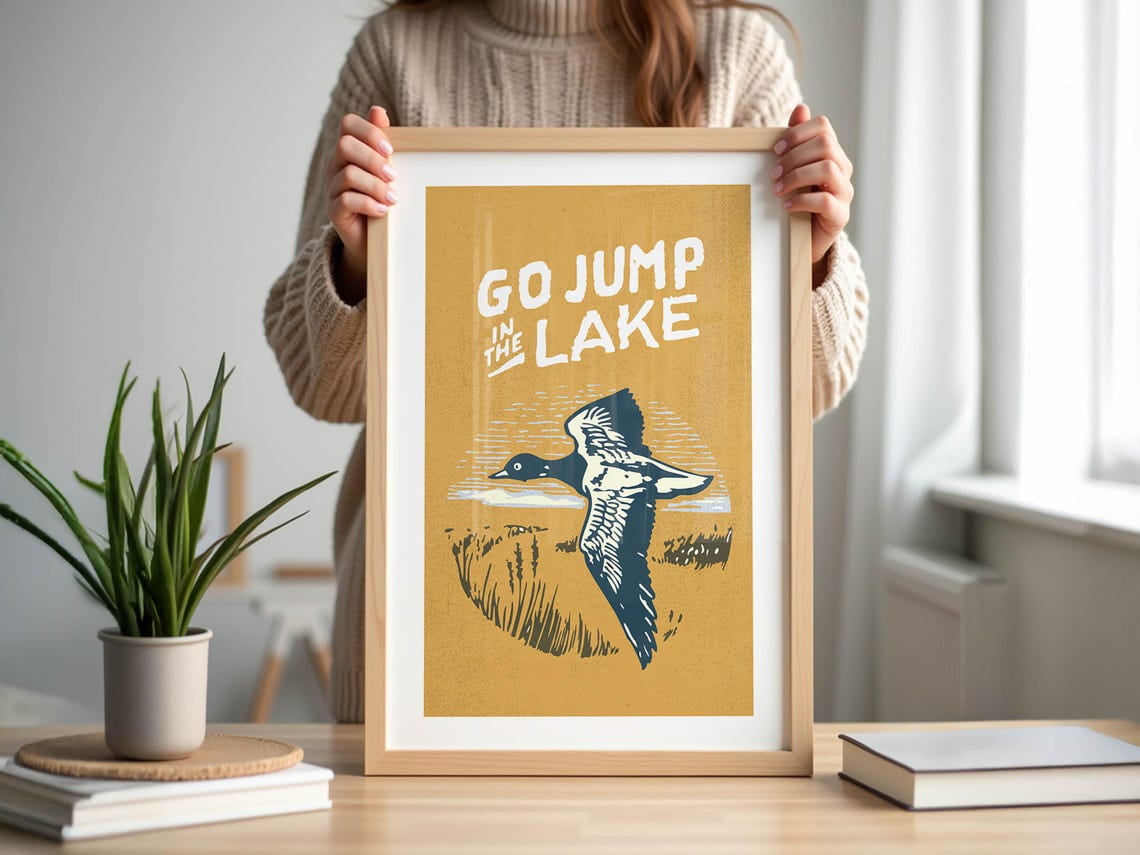 Fun Lake Print Retro Outdoors Art Gift For Friend Nature Art Mallard ...