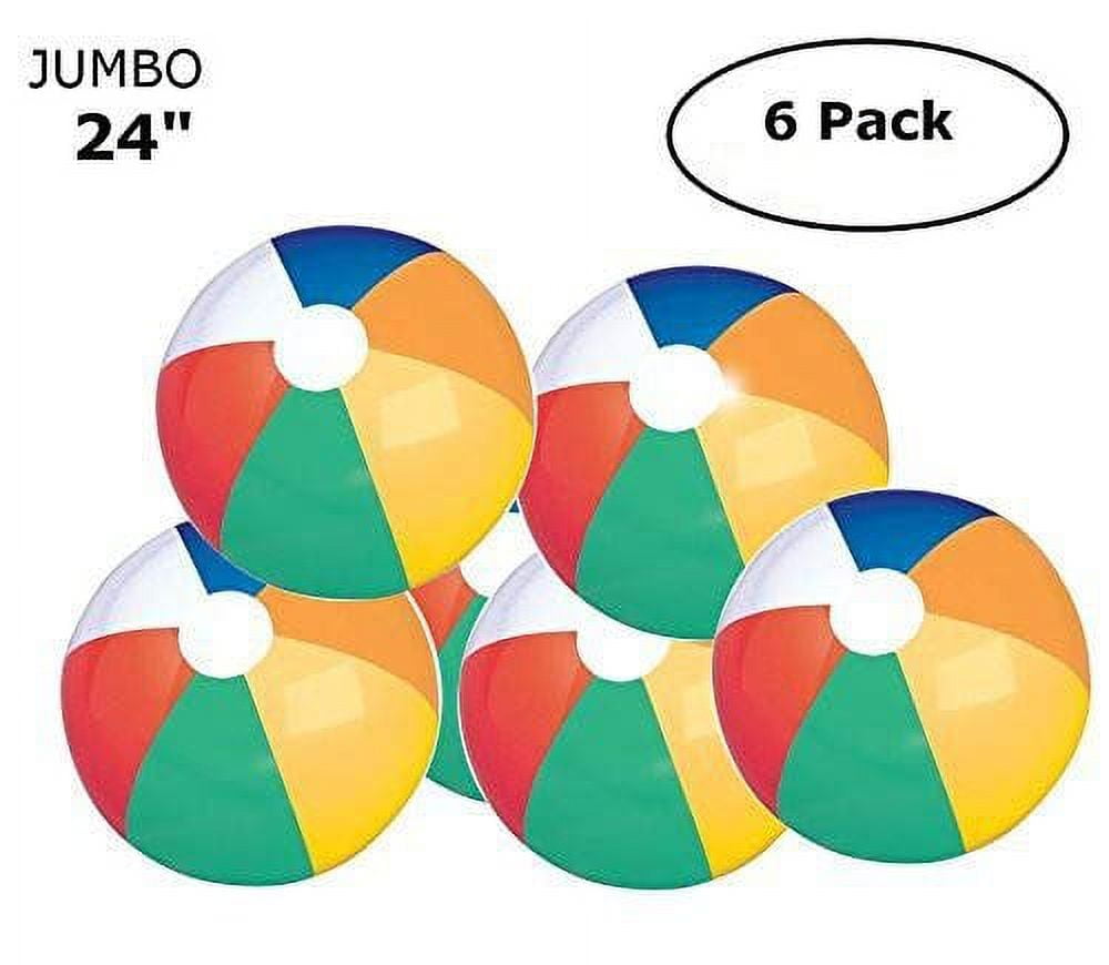Fun Land 24 inch Pack of 6 Jumbo Colorful Beach Balls Rainbow Color ...