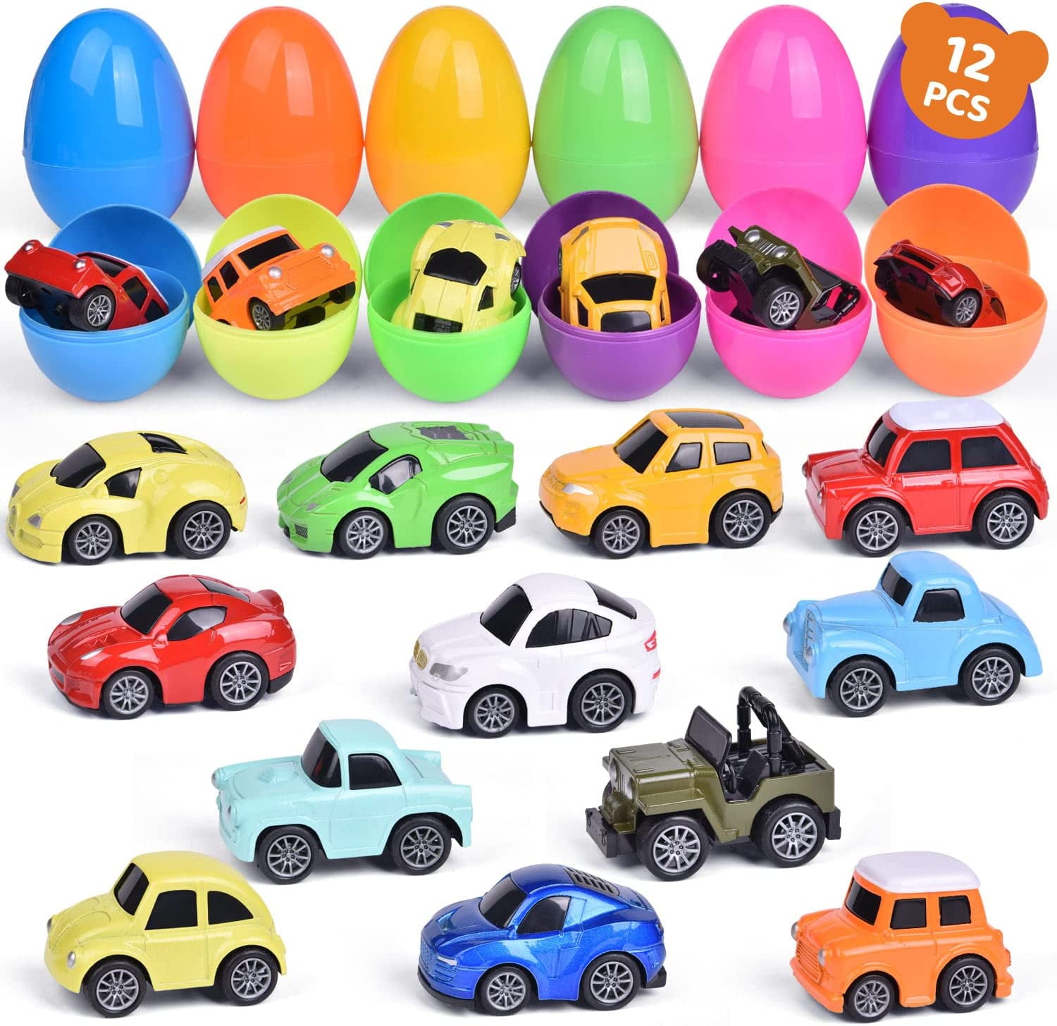 Fun Little Toys Easter Eggs with 12 Pull Back Cars, Diecast Vehicles ...