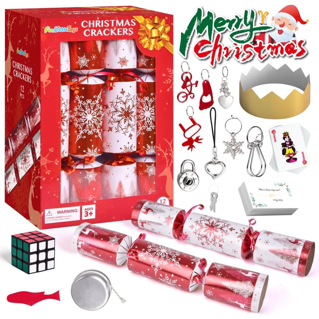 Fun Little Toys 12PCS Christmas Crackers, No Snap Snowflakes Christmas ...