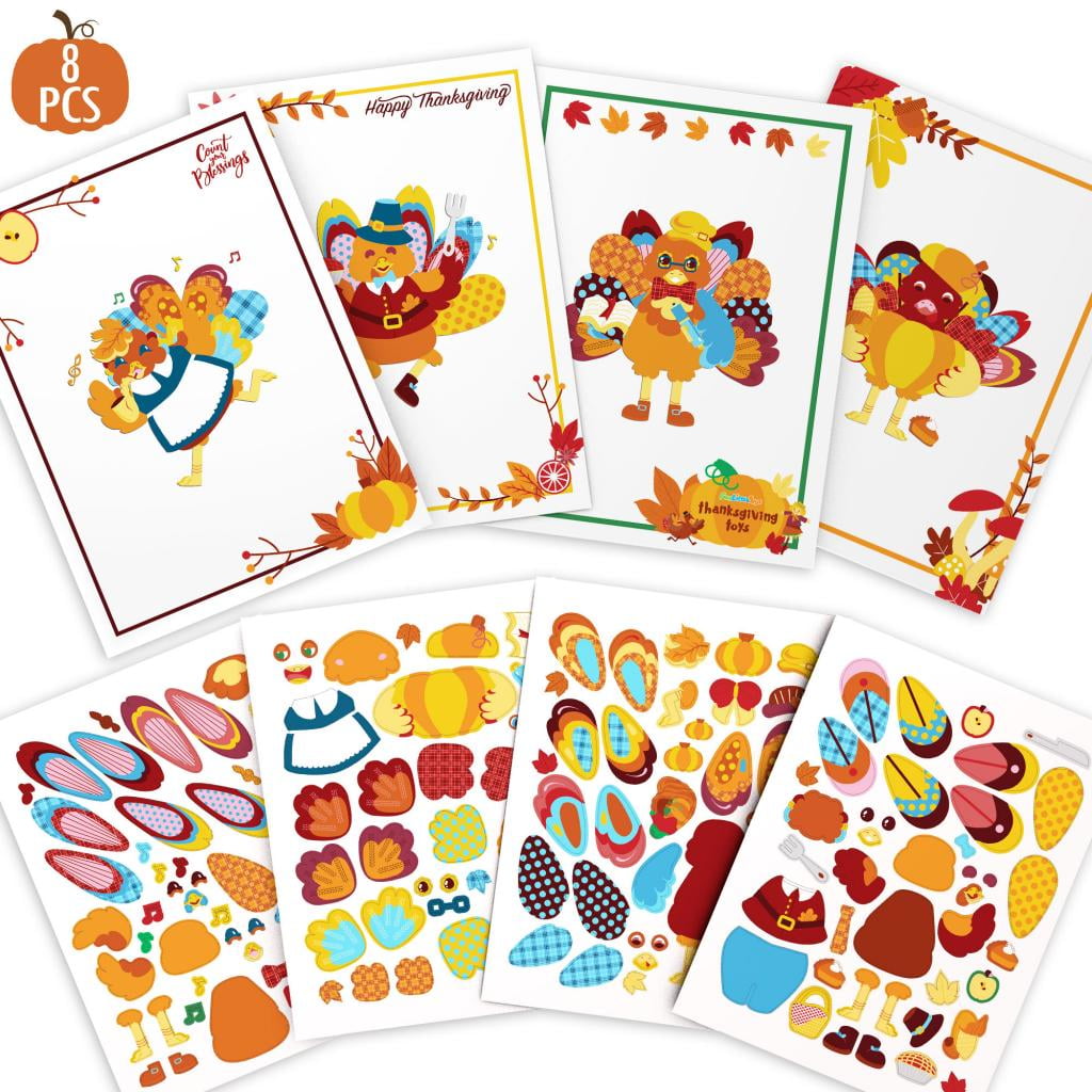 Fun Little Toys 151PCS Make A Turkey Stickers, Thanksgiving Turkey ...