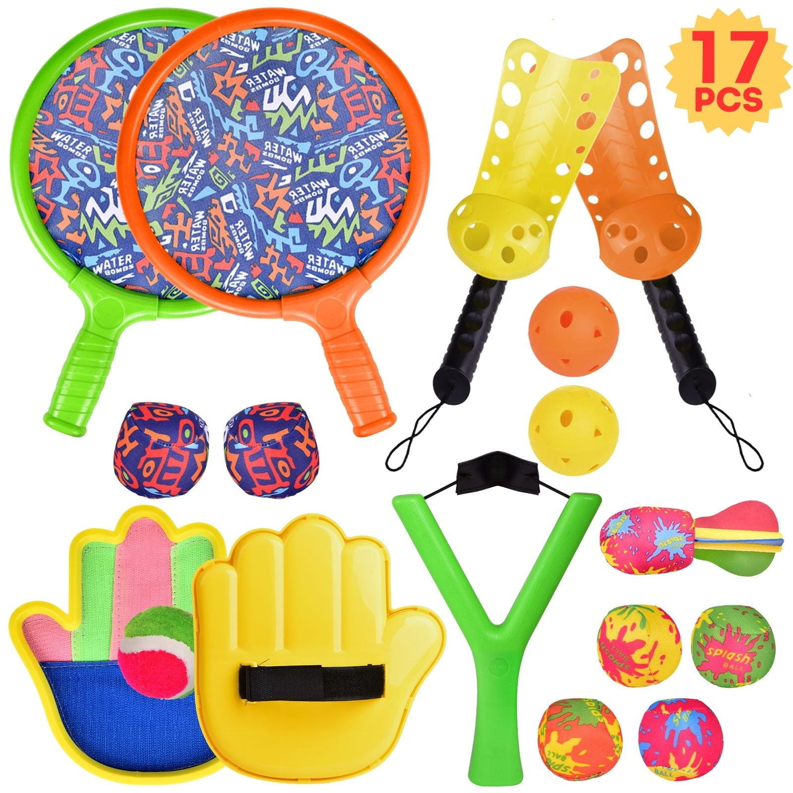 Fun Little Toys 17 PCS Outdoor Sports Games Set with Scoop Ball Toss ...