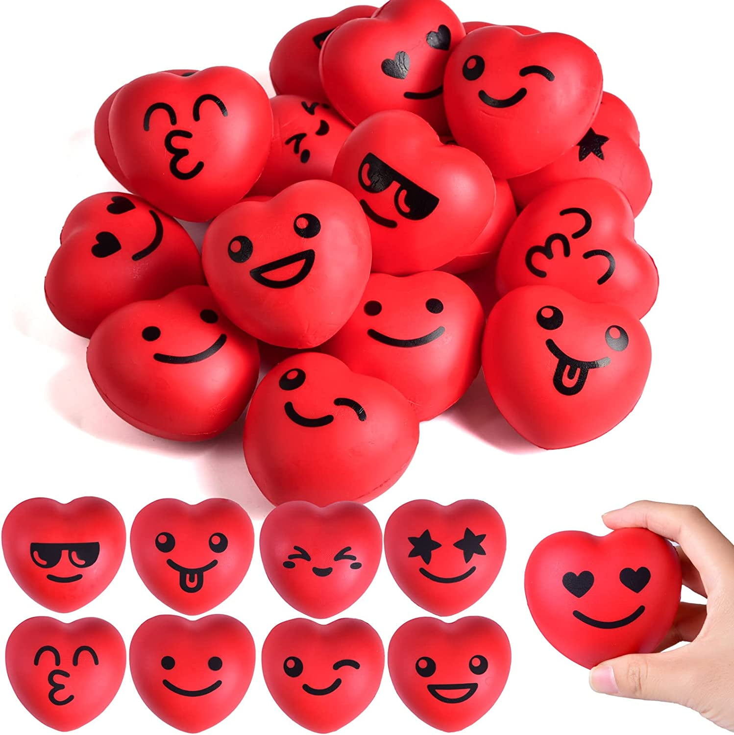 Fun Little Toys 18 Pcs Heart Smiley Face Balls, Foam Heart Shaped Stress Relief Balls for Kids ...