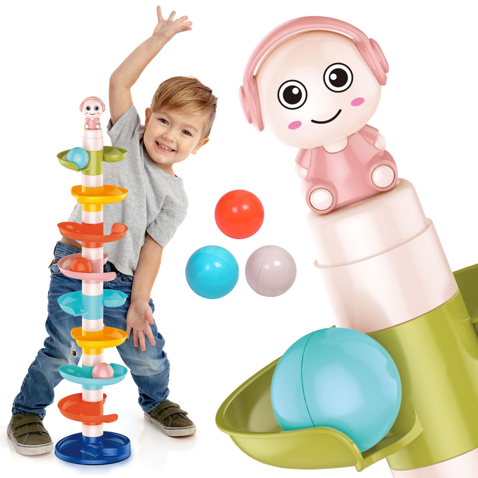 Fun Little Toys 22PCs Ball Drop Toys for Toddler 9-Layer Bocce Ball ...