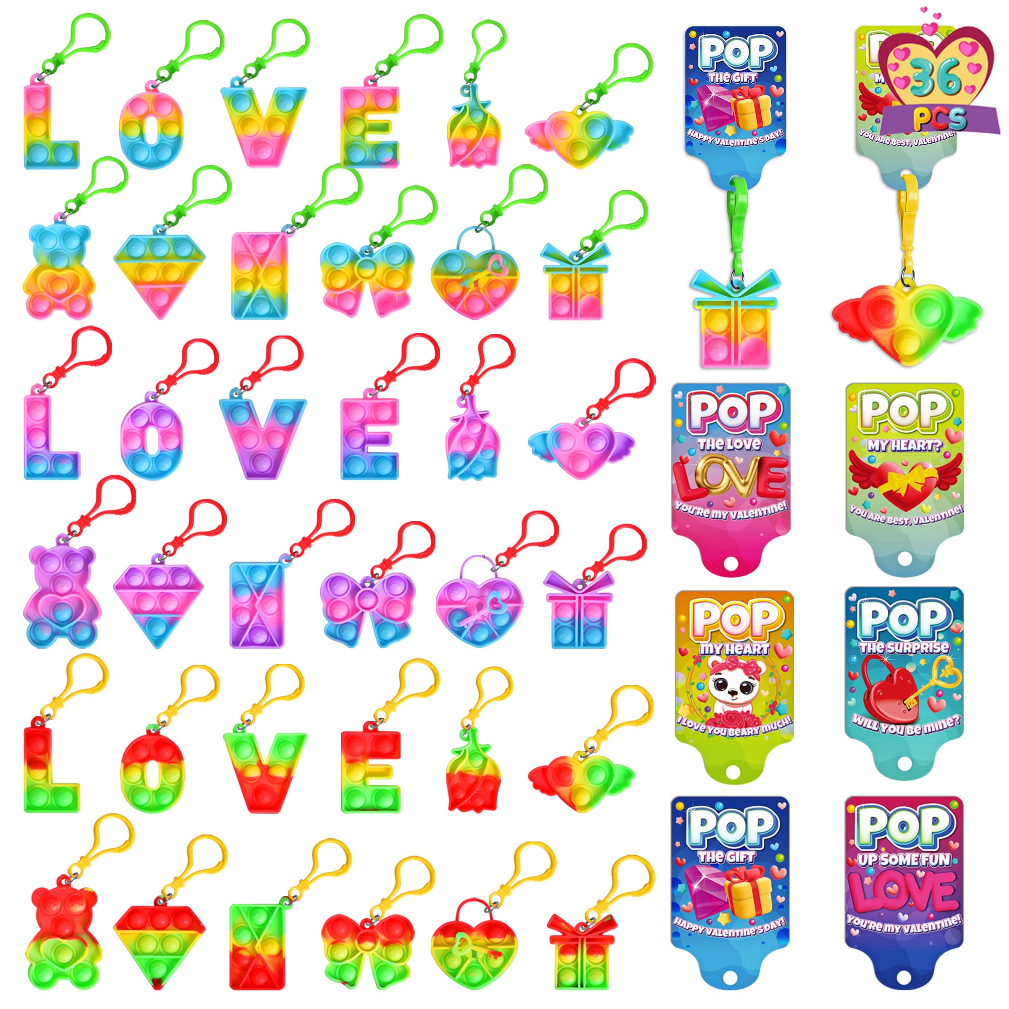 Fun Little Toys 36Pcs Valentine Popit with Cards with Pop Bubble ...
