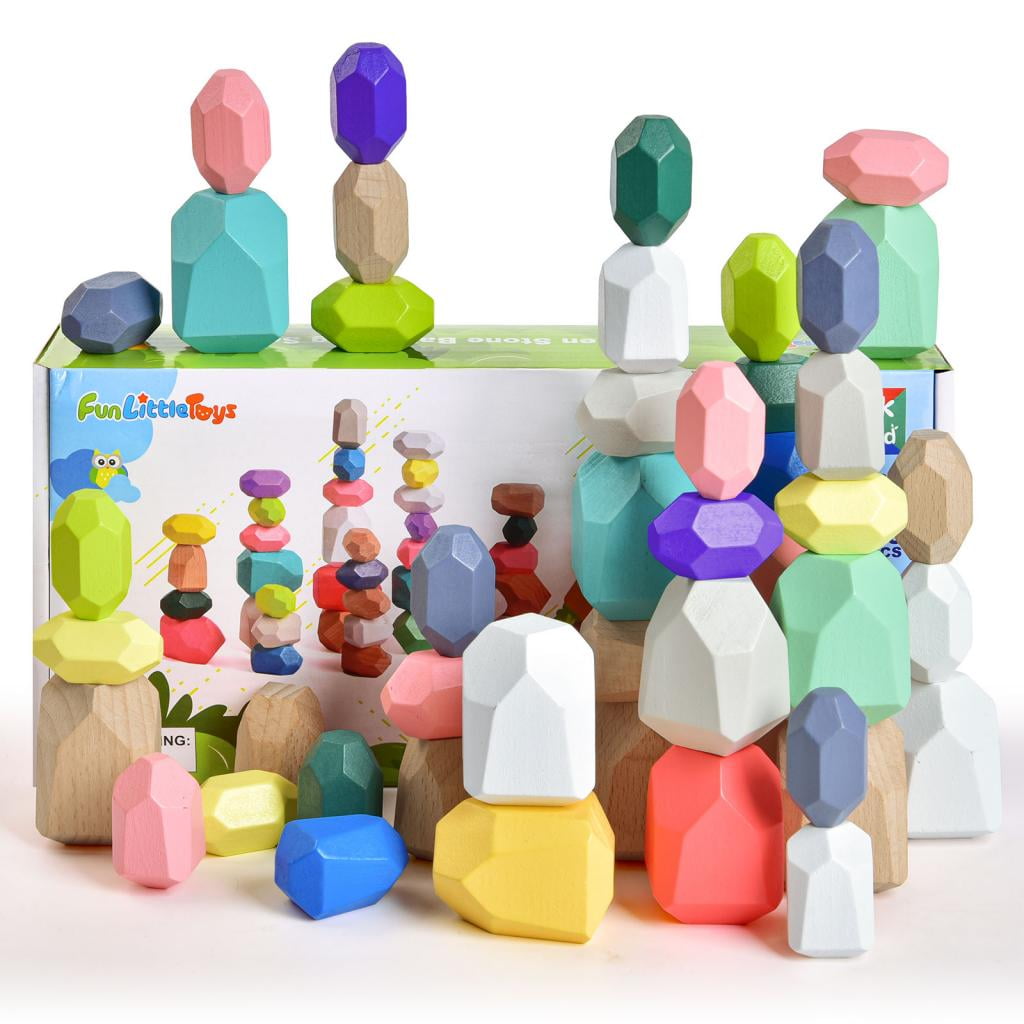 Fun Little Toys Busy Kids Stacker: 40 PCS Wooden Balancing & Stacking ...