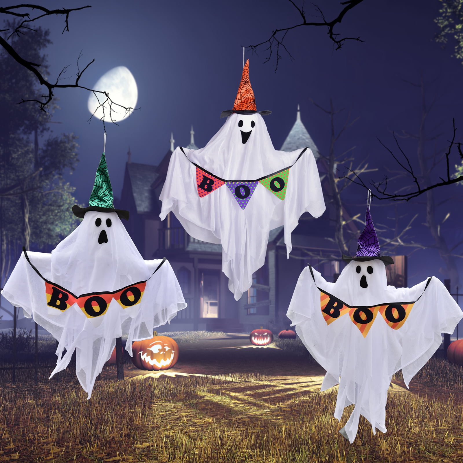 Fun Little Toys Hanging Halloween Ghost Decor, Outdoor Yard Tombstones ...