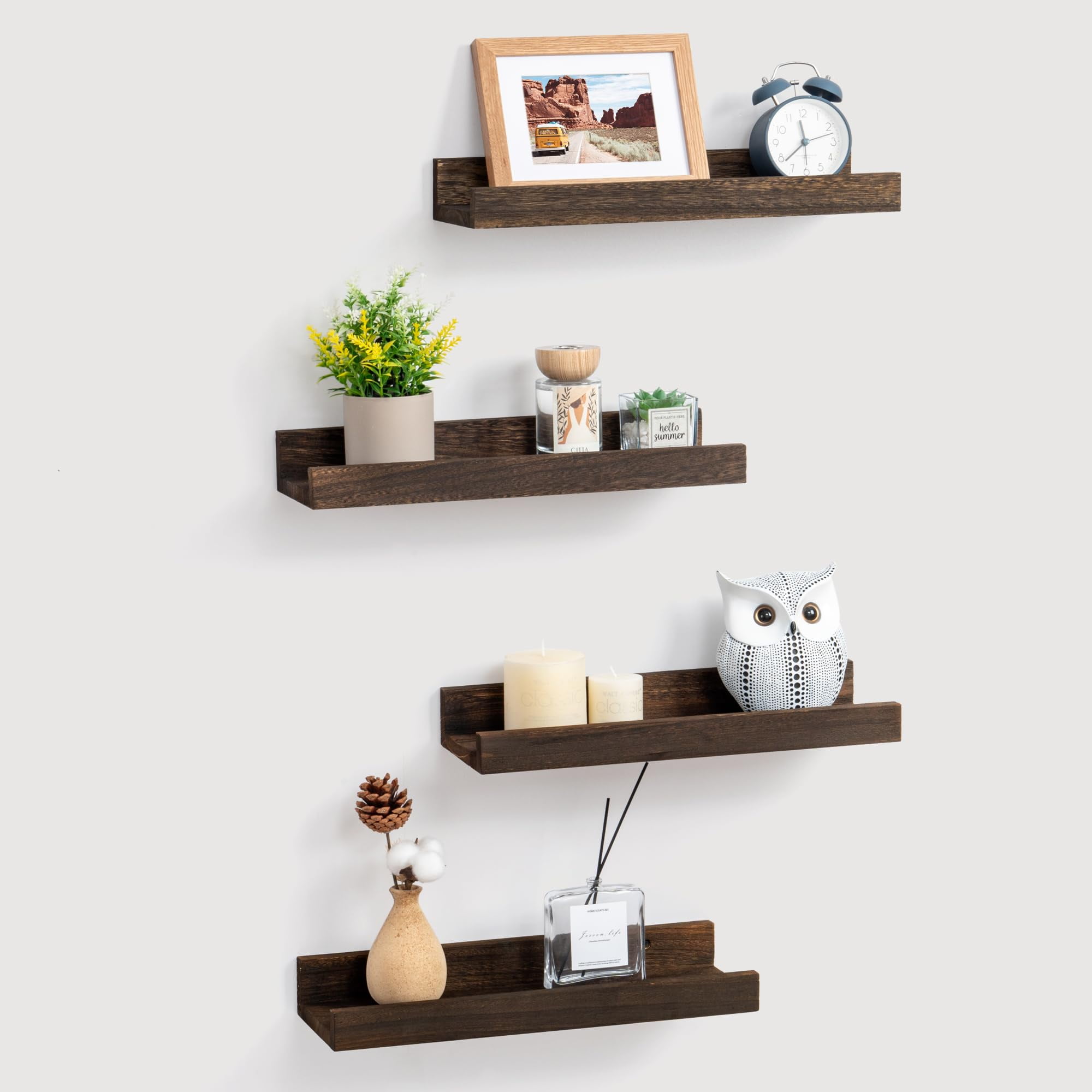 Fun Memories 16" 4pack Solid Wood Floating Shelves for Wall Decor,Dark ...