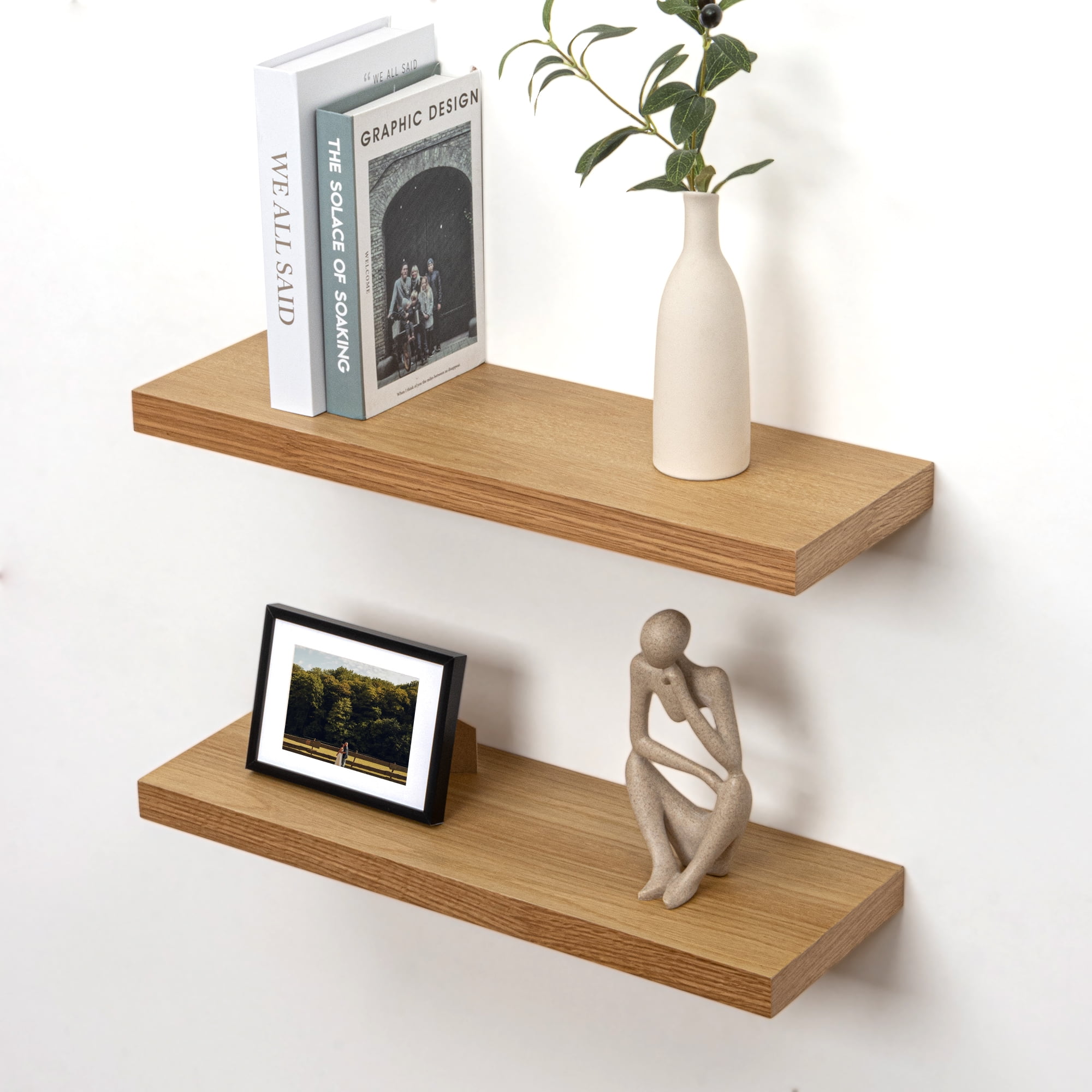 Fun Memories 24 inch Floating Shelves Set of 2, Solid Wood Shelves for ...