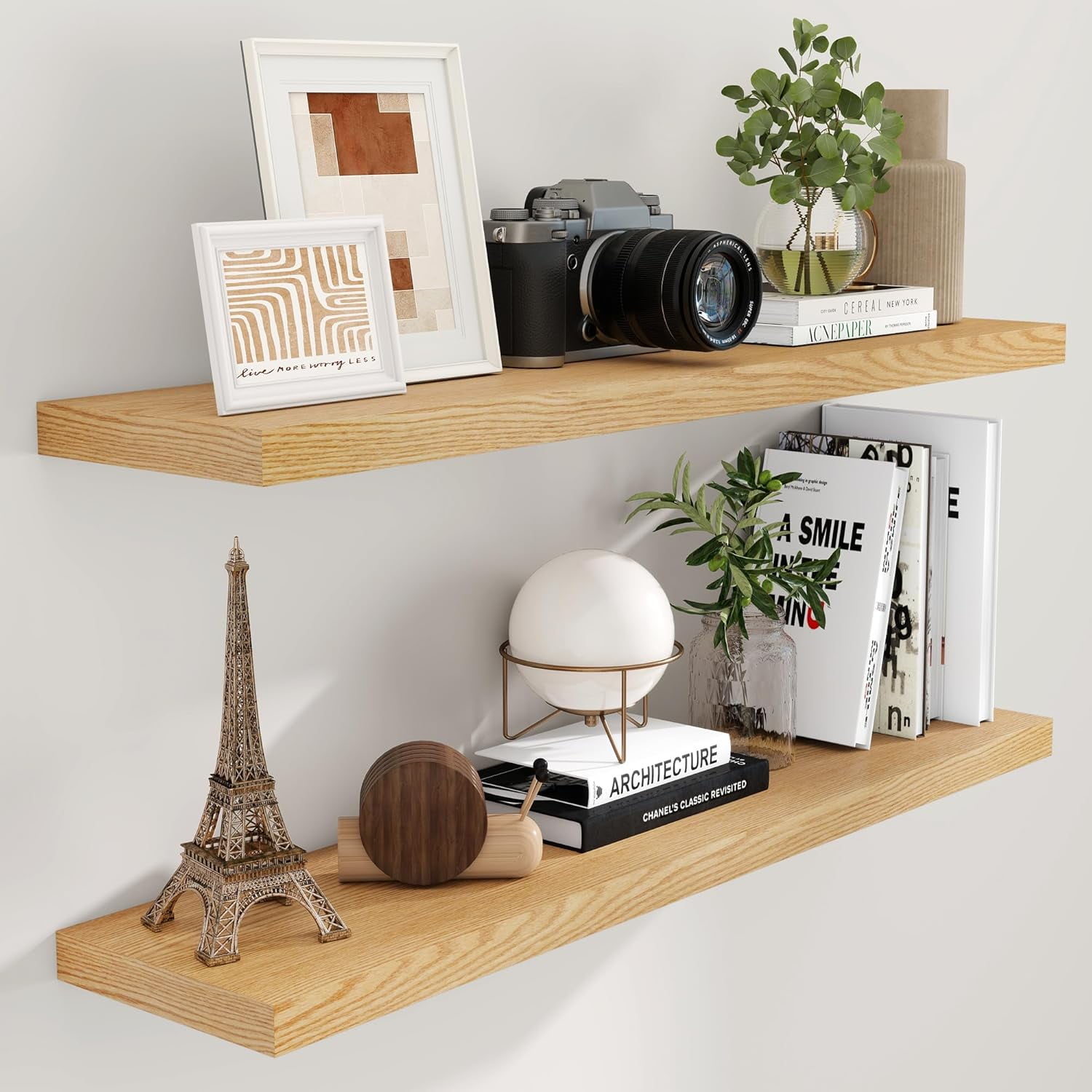 Fun Memories 48 Inch Long Floating Shelves, Oak, 2 Pack - Walmart.com