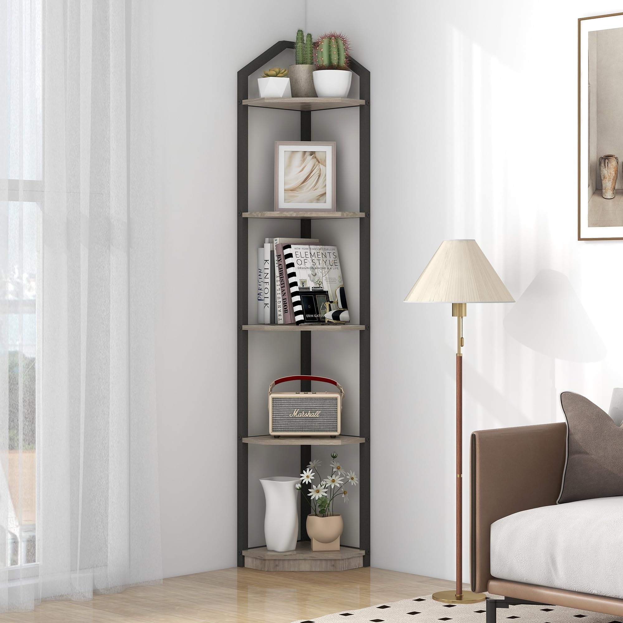Fun Memories Industrial 5-Tier Corner Shelf: 70 inch Tall, Grey ...
