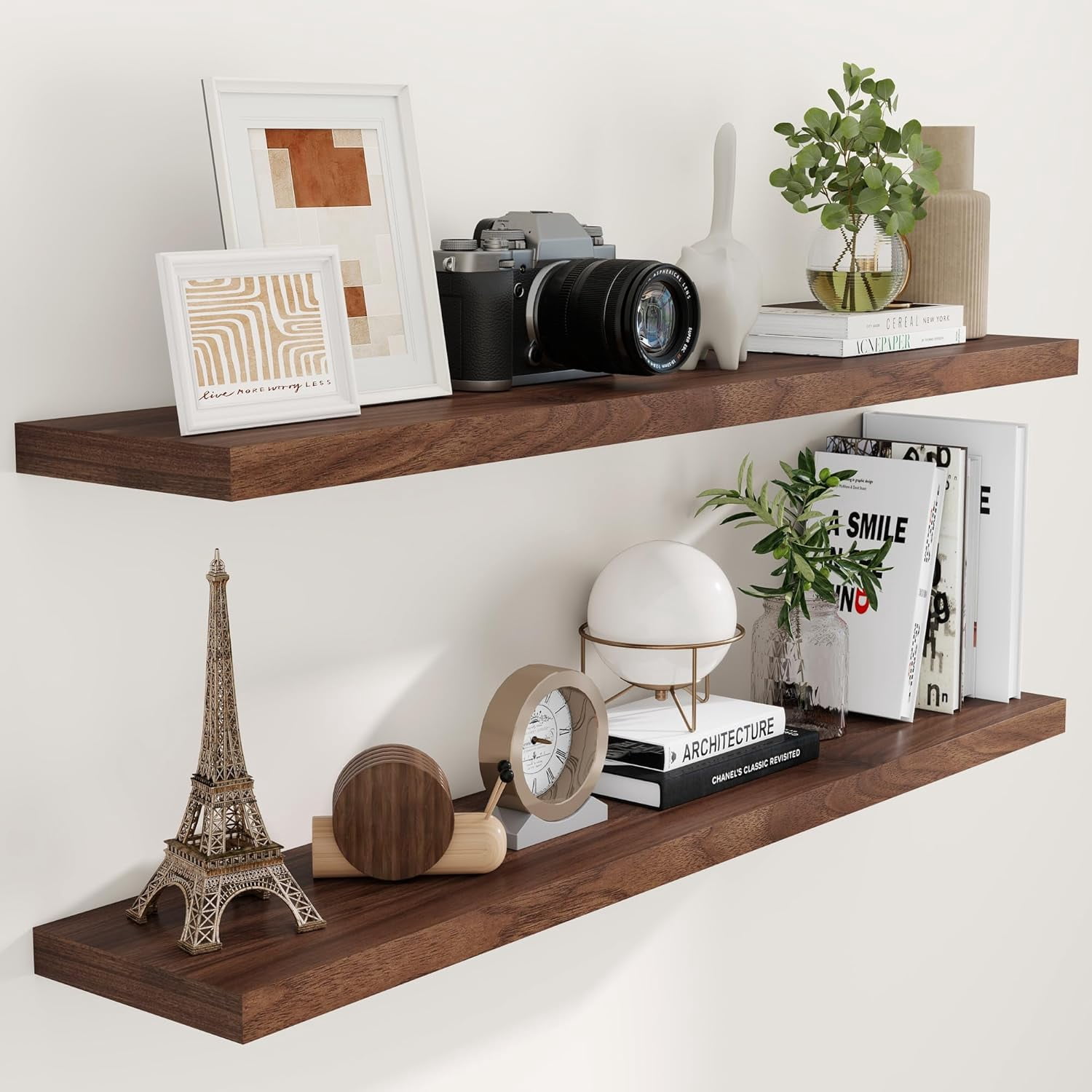 Fun Memories 55 Inch Long Floating Shelves, Walnut, 2 Pack - Walmart.com