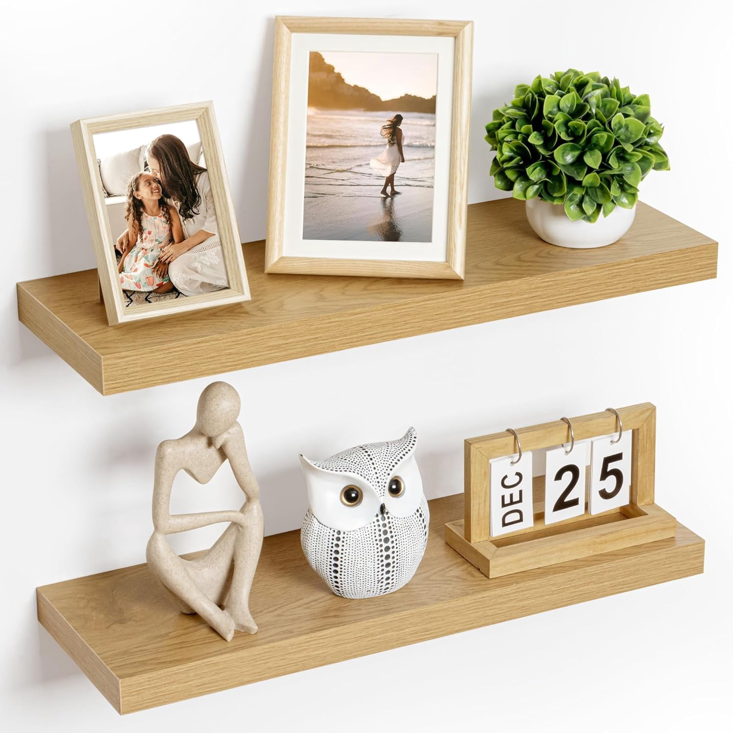 Fun Memories 8" Deep Oak Floating Shelves, Rustic Wood Deep Wall ...