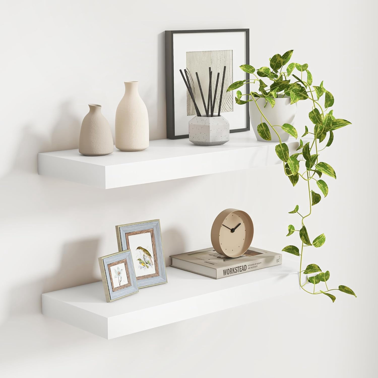Fun Memories 9 Inch Deep Floating Shelves, Solid Wood White Wall ...