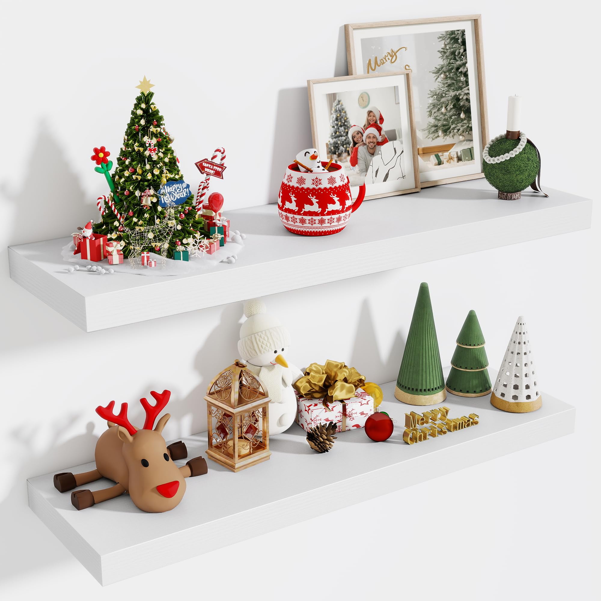 Fun Memories Floating Shelves Set of 2, 36 Inch Long Wooden Wall ...