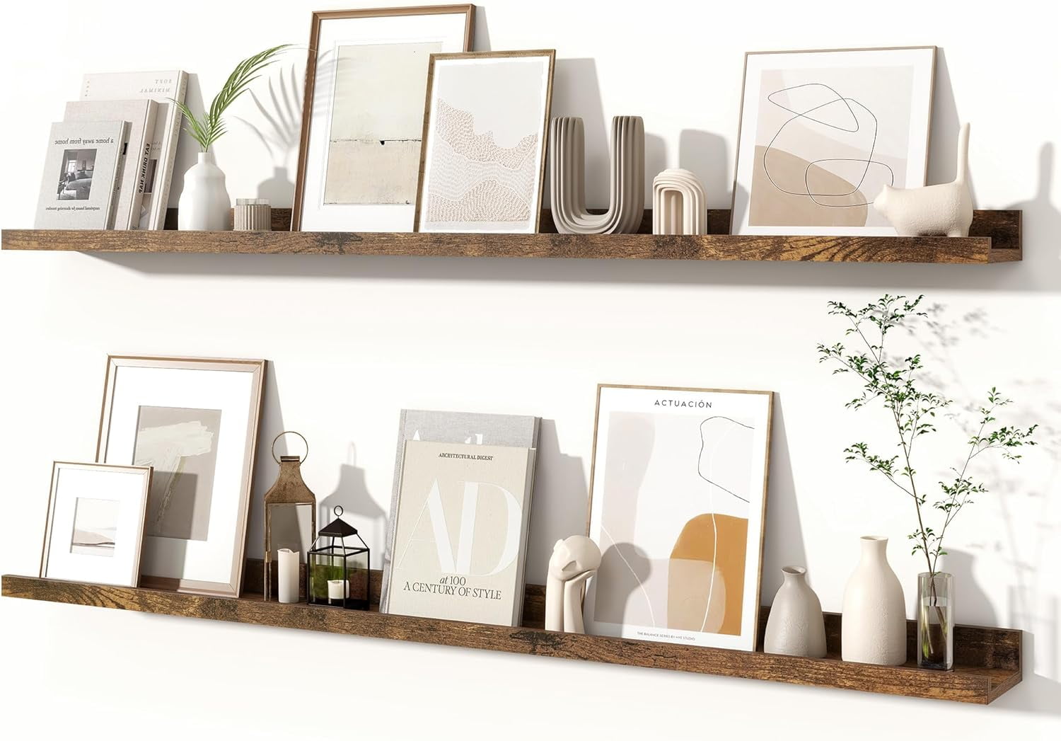 Fun Memories Picture Ledge Shelves Set of 2, 36 Inch Rustic Wall ...