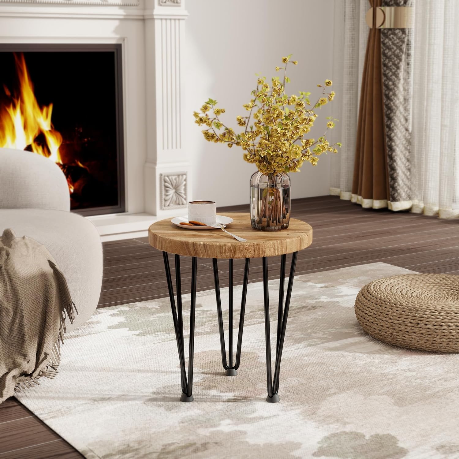 Fun Memories Round Coffee Table - Elm Wood Nesting Table with Metal ...