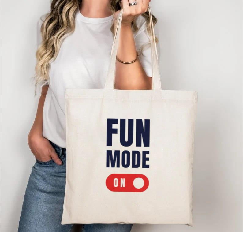 Fun Mode On Tote Bag with Bright Colors and Party Vibes Graphic for ...
