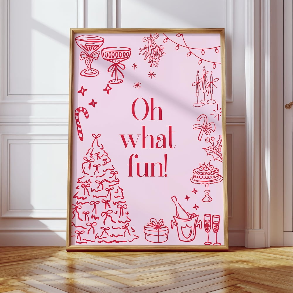 Fun Modern Oh What Fun! Noel Wall Art Print, Pink & Red Dopamine Decor ...