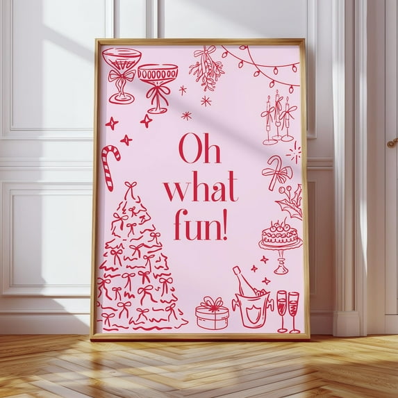 Fun Modern Oh What Fun! Noel Wall Art Print, Pink & Red Dopamine Decor ...