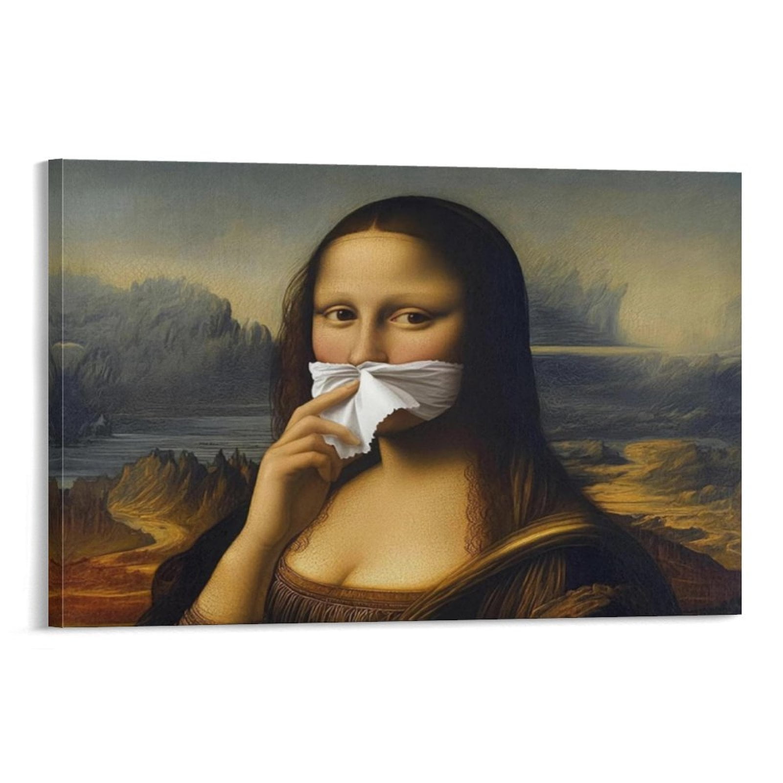 Fun Mona Lisa bathroom canvas wall painting, nose-pinching wall decoration, classical painting ...