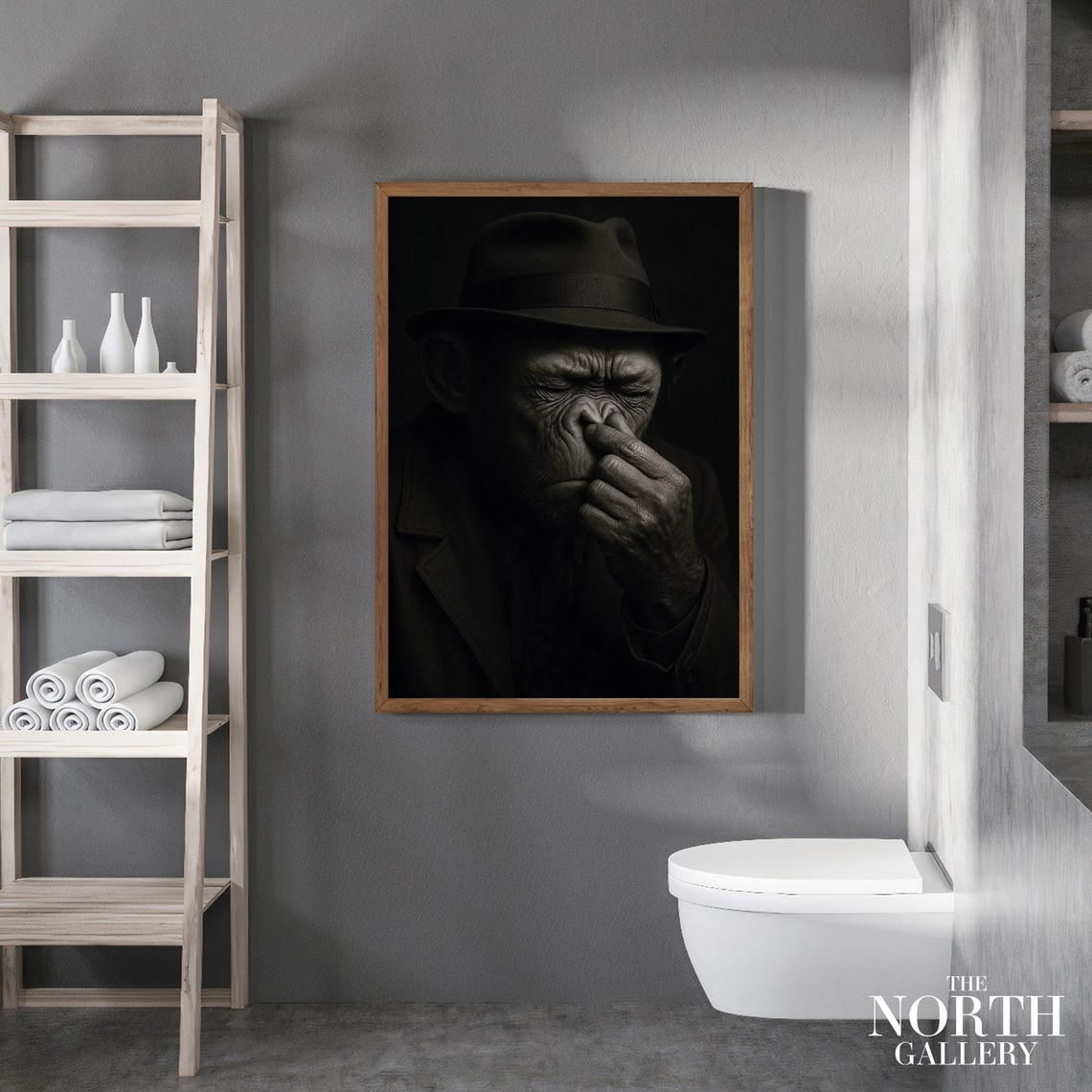 Fun Monkey Detective Wall Art Noir Style Holding Nose Poster For ...