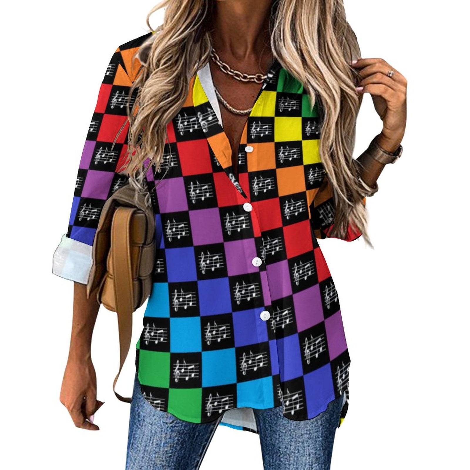 Fun Music Notes Blouse Black And White Pretty Pattern Casual Blouses ...