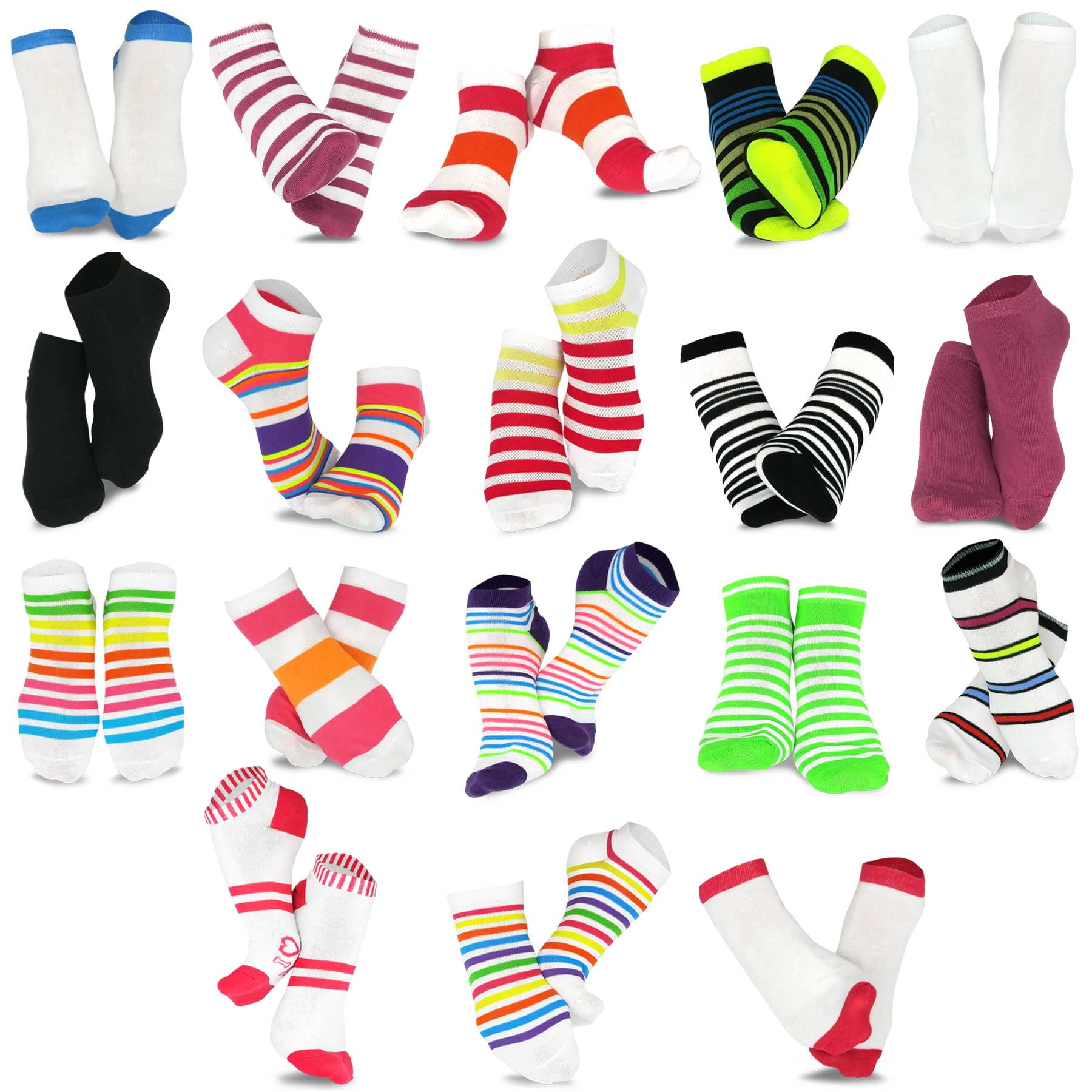 Fun Novelty Bunch of Socks for Women Low Cut Ankle Socks 18 Pairs (Neon ...