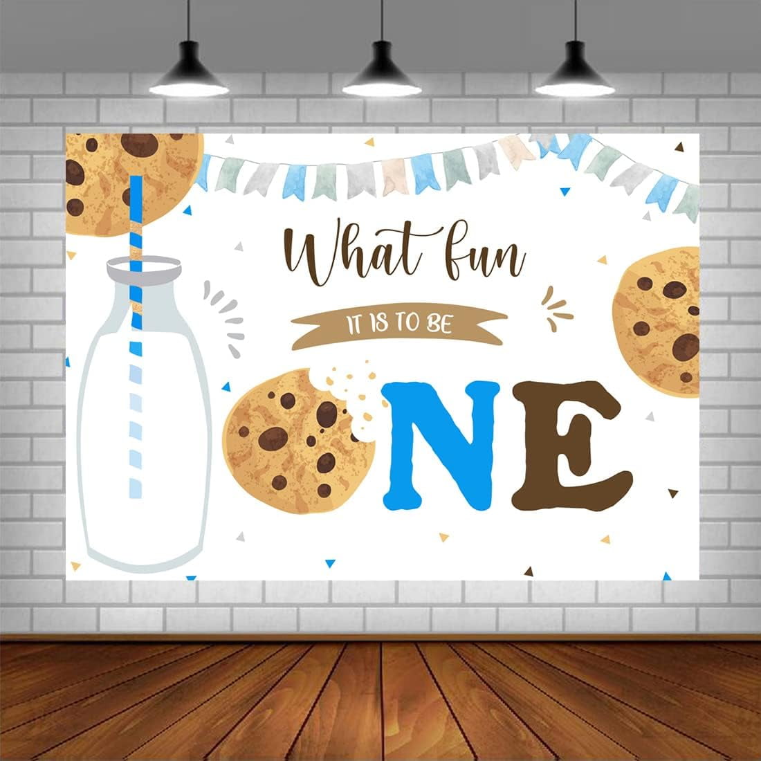 What Fun It is to Be One 1st Birthday Party Backdrop Cookies and Milk ...