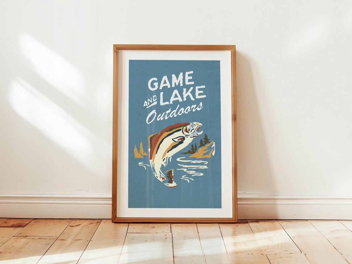 Fun Outdoors Print Retro Fishing Art Gift For Friend Nature Art Fish ...