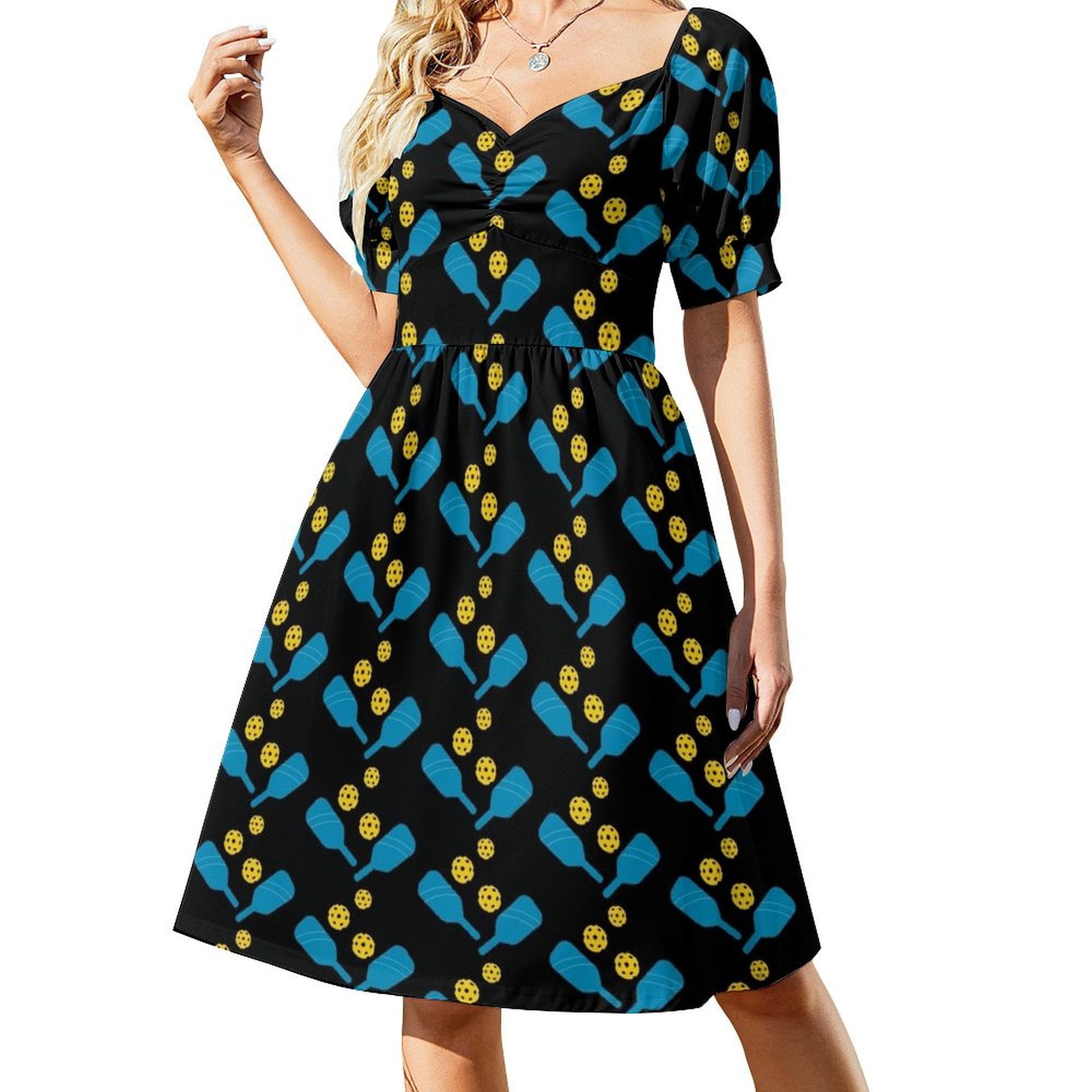 Fun Pickleball Paddles Pattern Short Sleeved Dress women's luxury party ...