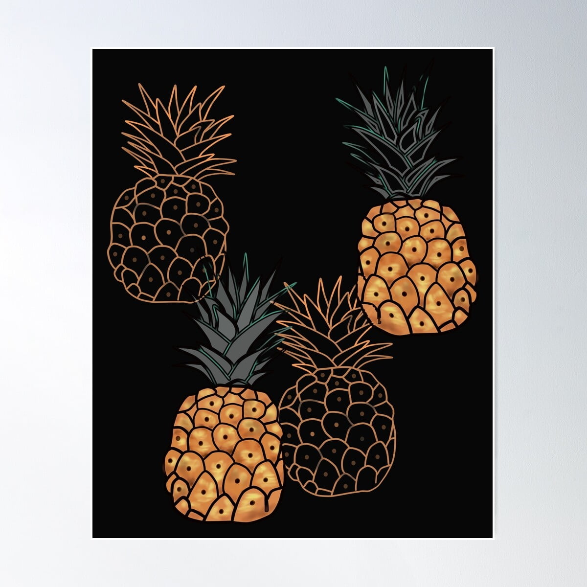 Fun Pineapple Pattern Poster Wall Art, Modern Wall Decor For Living Room Bedroom, 12x18 UNFRAMED ...