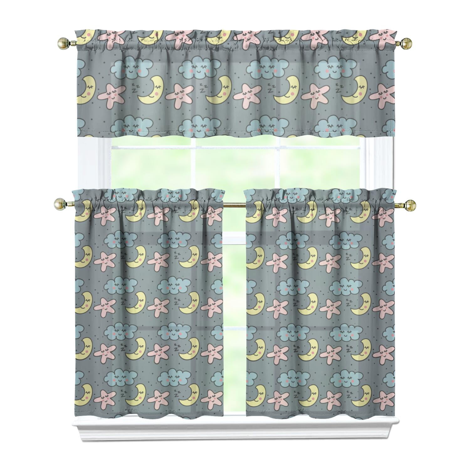 Fun Playful Kitchen Curtains Set of 3 - Colorful Rainbow Graffiti ...