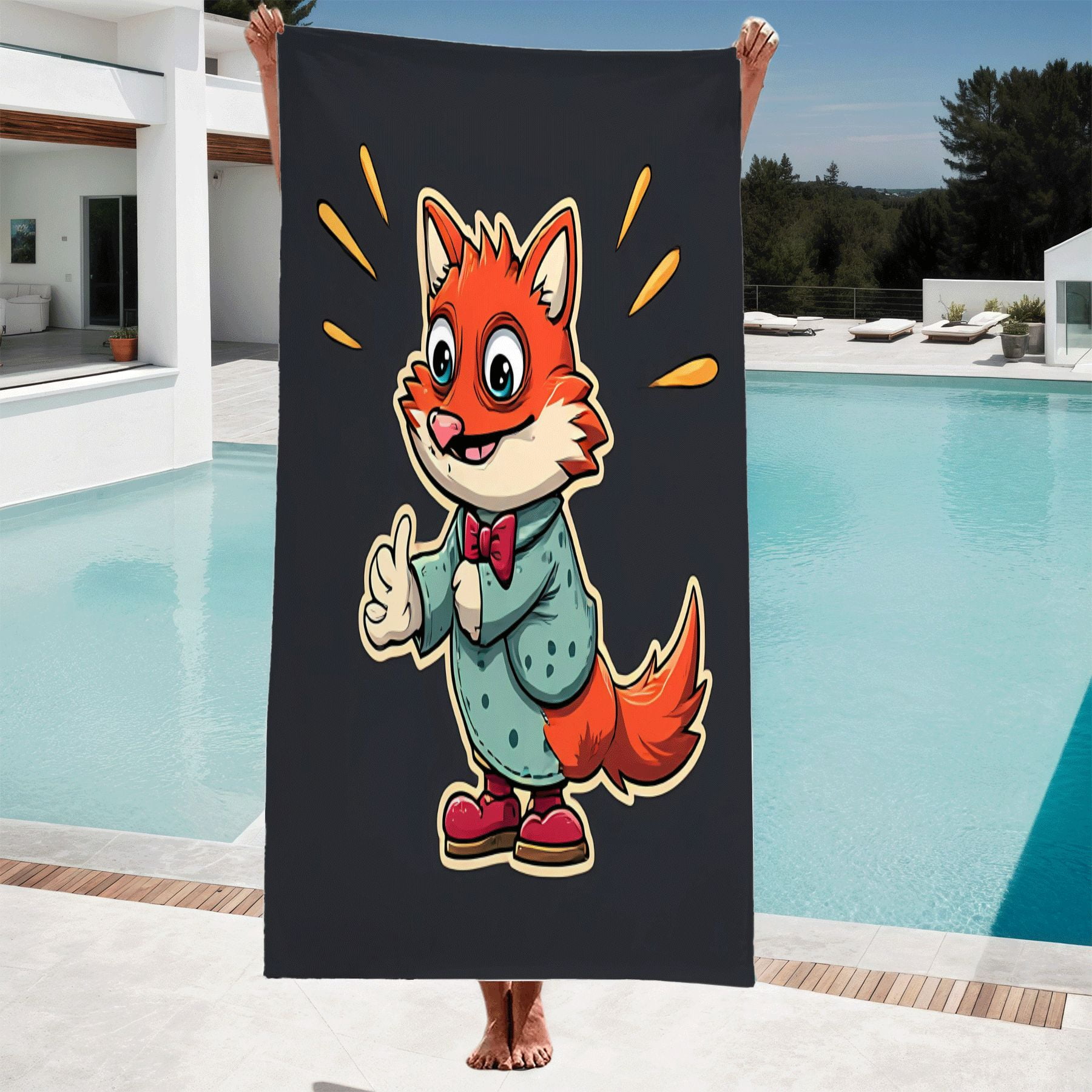 Fun Polka Dot Fox Design Beach & Pool Towel - Vibrant Green with Red ...