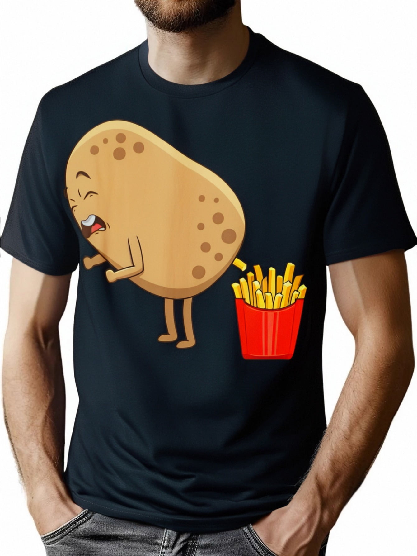A Fun Potato And French Fries Graphic T-Shirt, Unisex Cotton Crew Neck ...