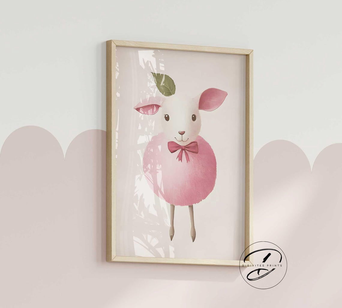 Fun Preppy Pink Wall Art, Playful Farm Animals, Girls Room Decor ...