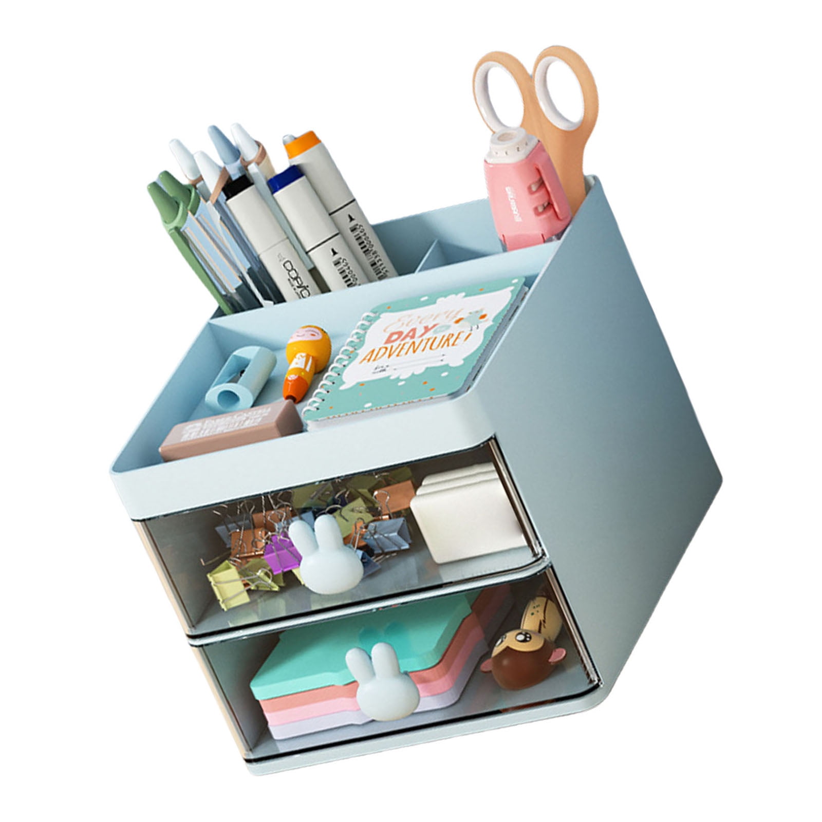 Fun Rabbits Shape Handle Storage Organizers With 2 Layer Clear Drawers ...
