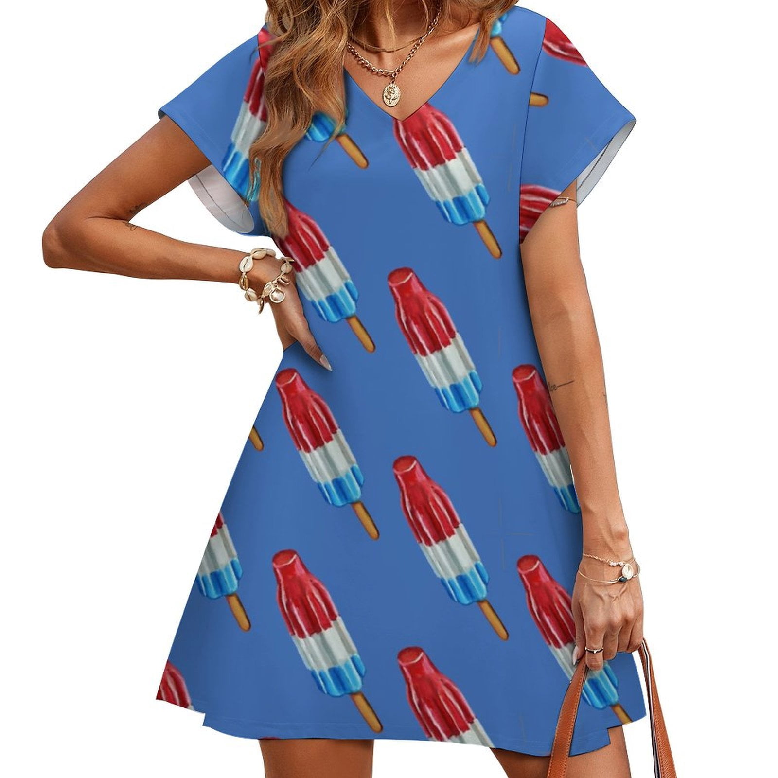 Fun Rocket Pop Popsicle Pattern Ladies Summer Short Sleeve Fashion ...
