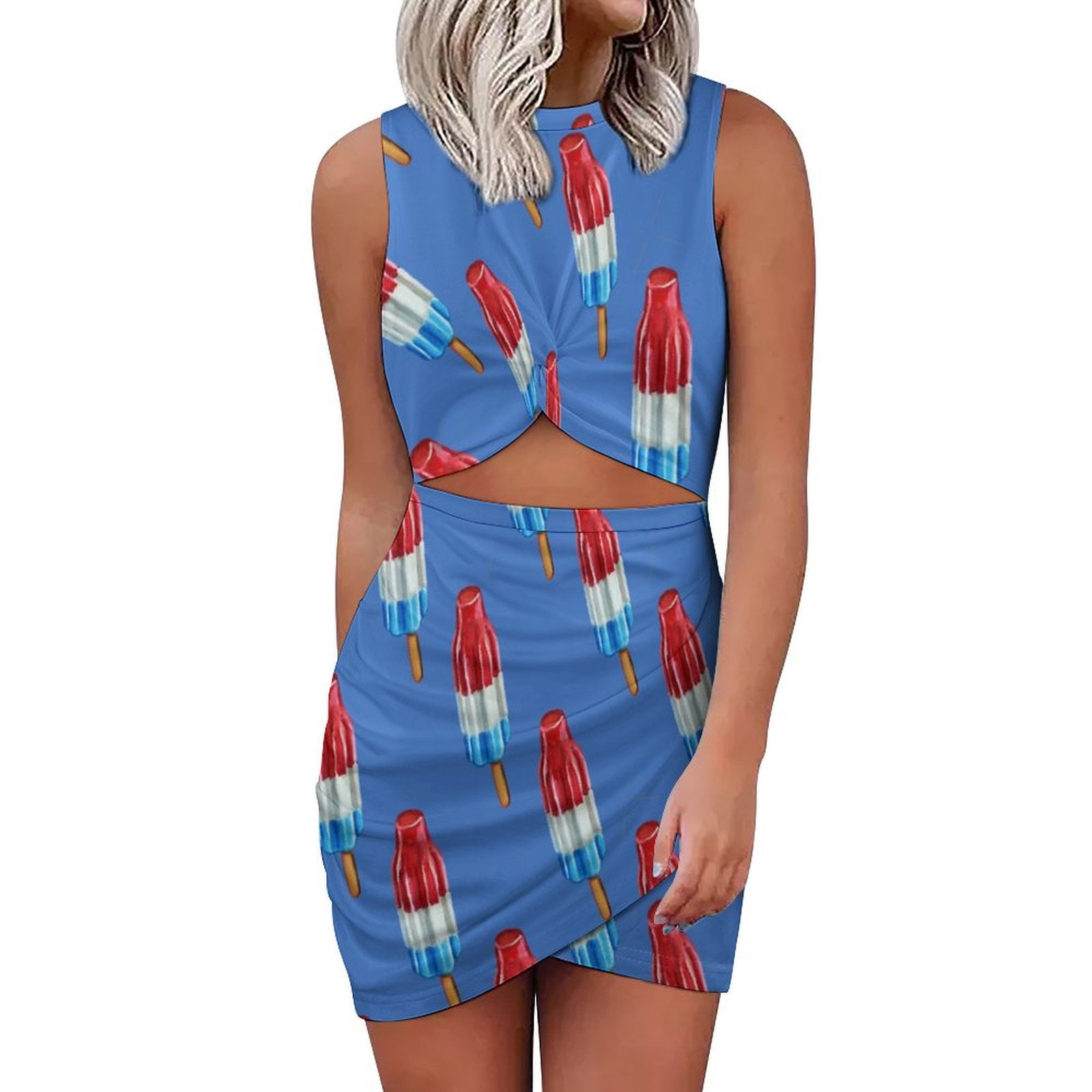 Fun Rocket Pop Popsicle Pattern Women's Crossover Slim Hip Dress Summer ...