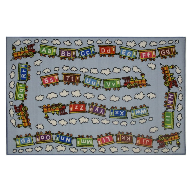 Fun Rugs Educational Train Kids' Rug, Light Blue, 3'3" x 4'10 ...