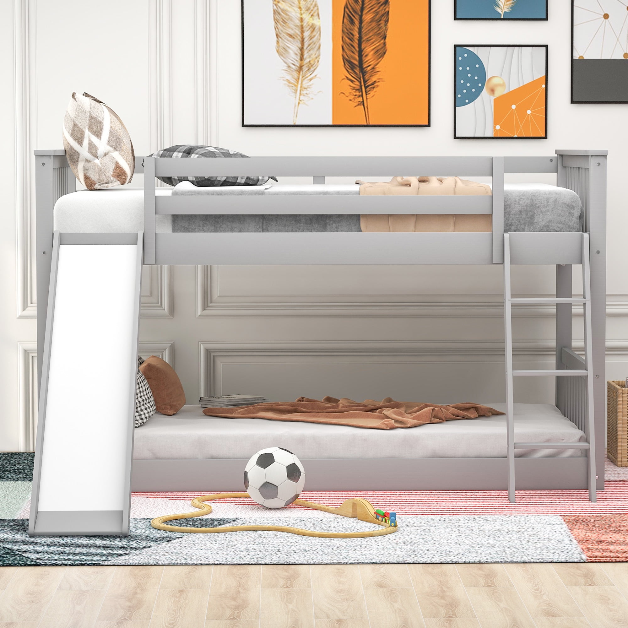 Fun & Safe Bunk Bed Set - Twin-over-Twin/Full-over-Full with Slide ...