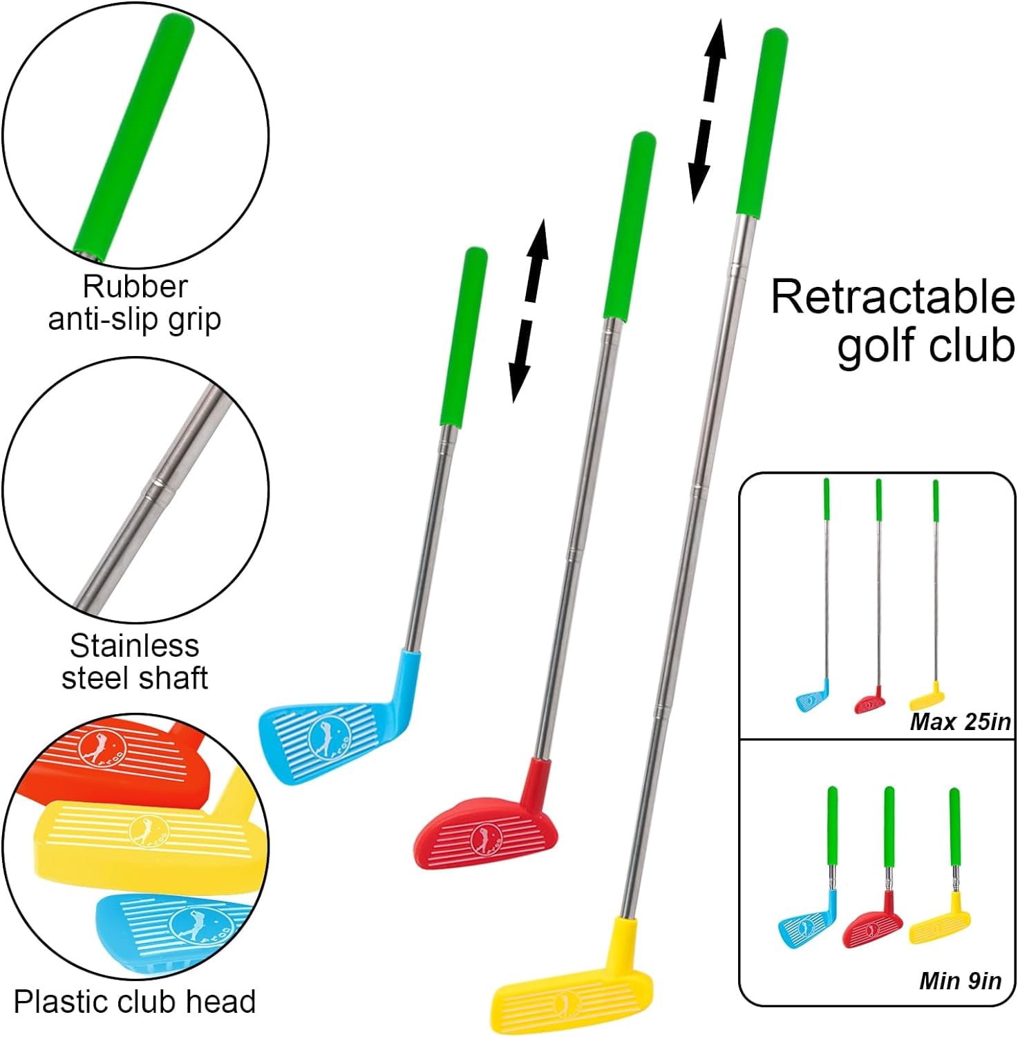 Fun and Safe Kids Mini Golf Clubs Set Retractable Toy for Toddlers Ages ...