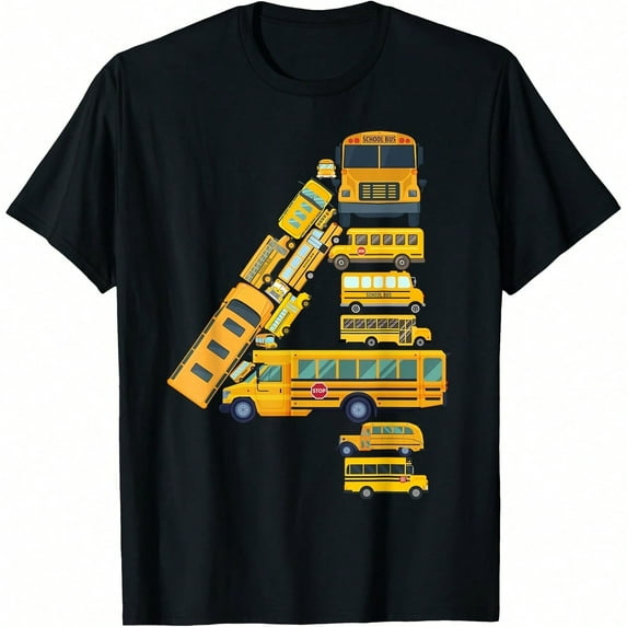 Fun School Bus 4th Birthday Outfit 4 Year Old Boy Kid Girls T-Shirt.JPG ...