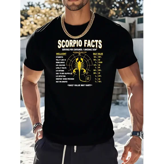 Fun Scorpio Facts Graphic T-Shirt - Humorous Zodiac Sign Design with ...