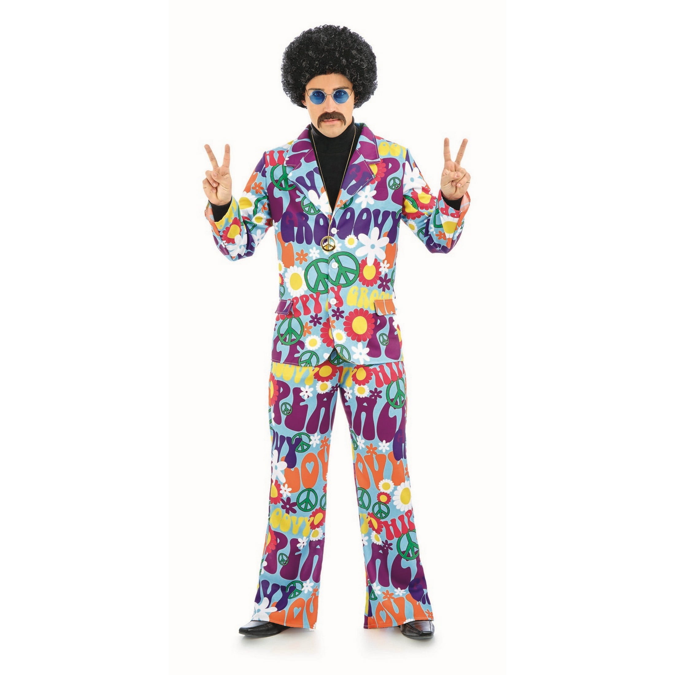 Fun Shack Men's Hippie 70s Groovy Peace Suit Costume, Adult Halloween ...