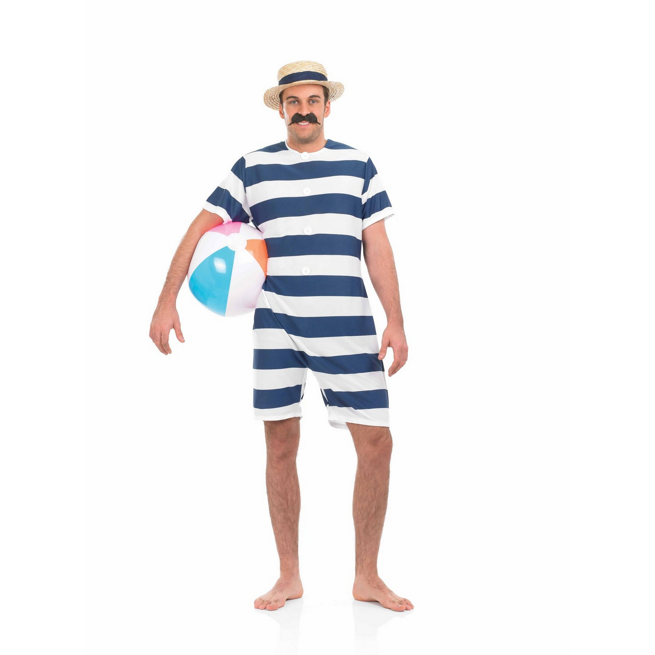 Fun Shack Mens Blue Victorian Bathing Suit Hat Tash Beach Hunk Costume ...
