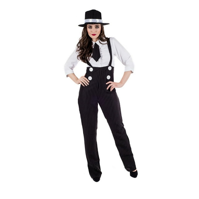Fun Shack Women's 1920s Pinstripe Gangster Suit Costume, Halloween Mob Boss Fancy Dress, Black M ...
