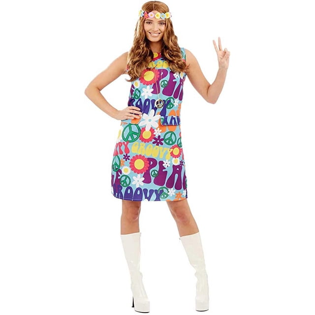 Fun Shack Womens 1970s Hippie Costume Ladies Groovy Chick 60s Hippy ...