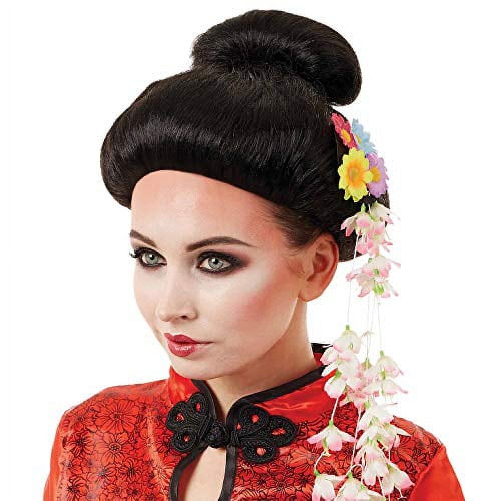 Fun Shack Womens Black Geisha Wig Flowers Adult Japanese Oriental ...