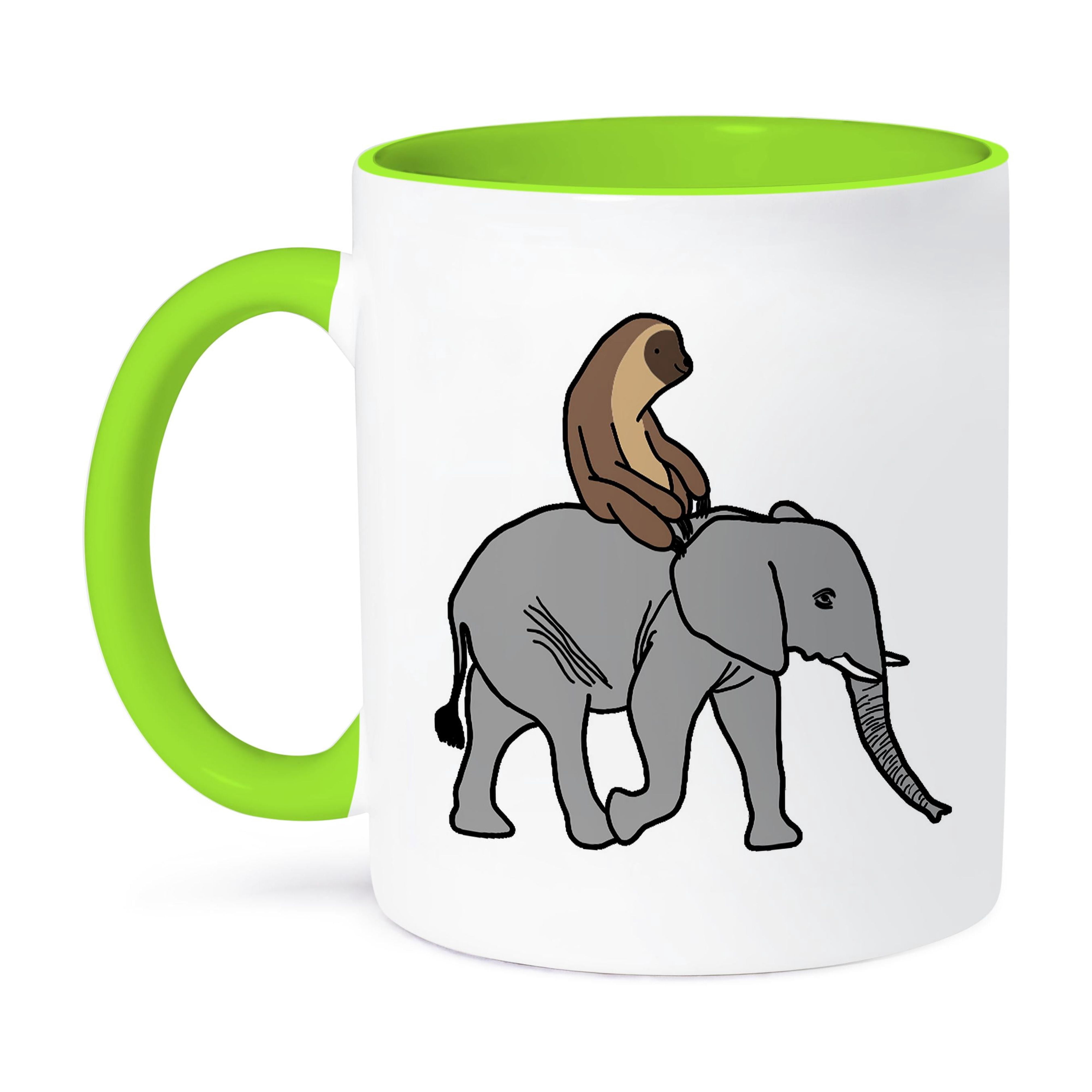 Fun Silly Lazy Sloth Riding An Elephant , 15oz Two-Tone Green Mug ...